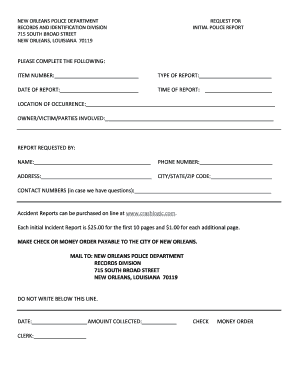 Fillable Online nola PLEASE COMPLETE THE FOLLOWING REPORT REQUESTED Fax ...