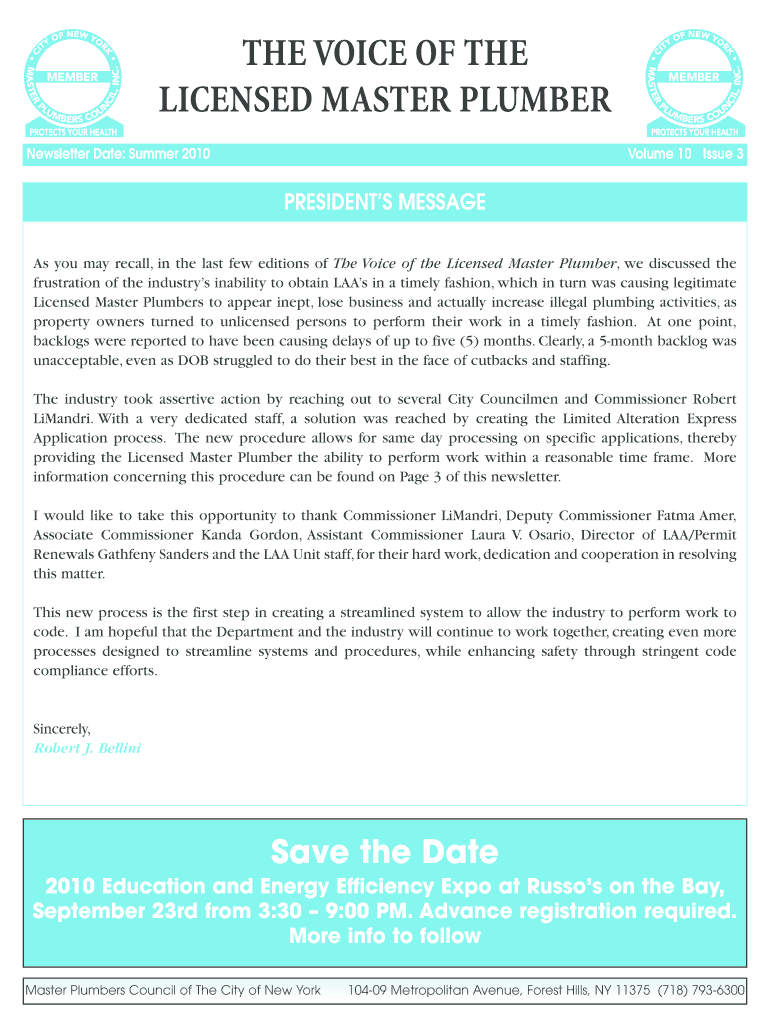 Fillable Online LICENSED MASTER PLUMBER Fax Email Print - pdfFiller