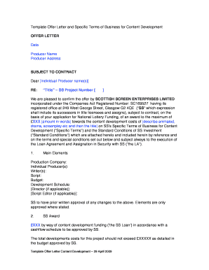 Fillable Online Template Offer Letter and Specific Terms of Business ...