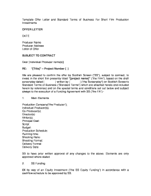 Fillable Online Template Offer Letter and Standard Terms of Business For Short Film Production ...