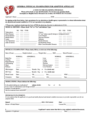 Fillable Online GENERAL PHYSICAL EXAMINATION FOR ADOPTIVE Fax Email ...