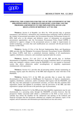 Fillable Online gppb gov RESOLUTION NO 12- 2012 - gppb gov Fax Email Print - pdfFiller