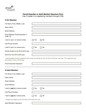 Fillable Online girlscoutsp2p 2015-2016 Signature Form Fax Email Print - pdfFiller