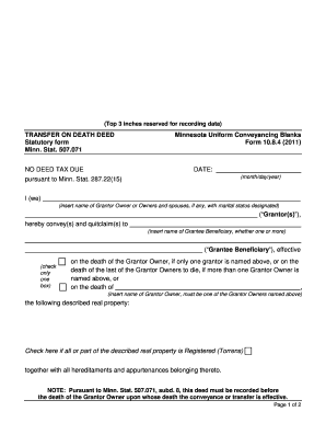 Fillable Online commerce state mn TRANSFER ON DEATH DEED Form 1084 2011 ...