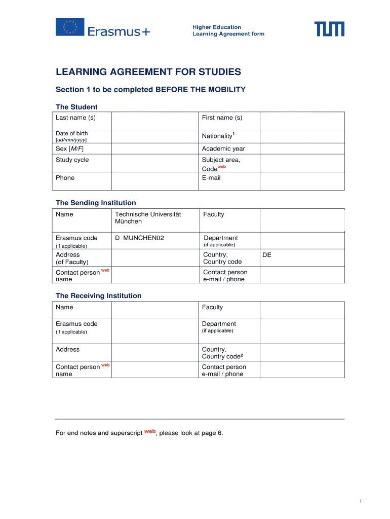 Fillable Online B2015b-16 TUM Learning Agreement for Studies ...