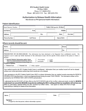 Fillable Online Authorization to Release Health Information - Student ...