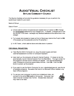 Fillable Online skylineucc AUDIO VISUAL CHECKLIST - Skyline United ...