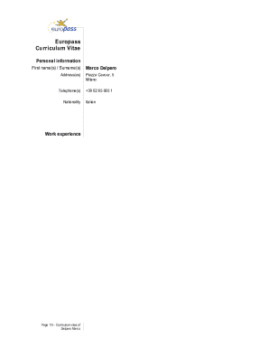 Fillable Online Europass Curriculum Vitae - Department of Finance Fax ...