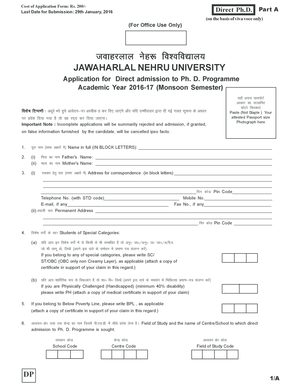 Fillable Online jnu ac Direct PhD Form-16pmd - jnu ac Fax Email Print - pdfFiller