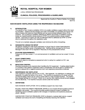 Fillable Online NON INVASIVE VENTILATION USING THE RESPIRONICS V60 ...