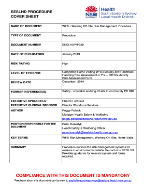 Fillable Online WHS - Working Off Site Risk Management Procedure Fax ...