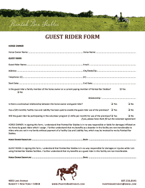 Fillable Online Guest Rider Form - Painted Bar Stables Fax Email Print ...