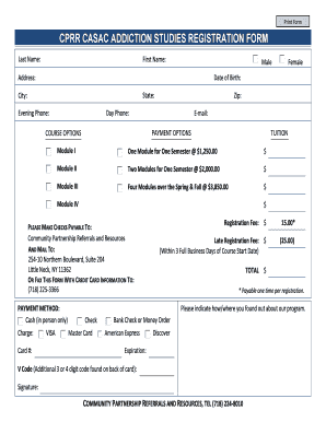 Fillable Online Cprr casac addiction studies registration form ...