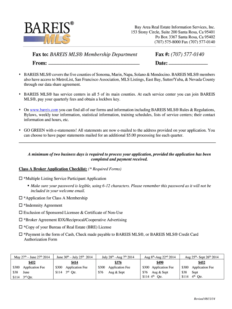 Fillable Online BAREIS MLS members Fax Email Print - pdfFiller