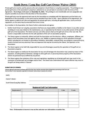 Fillable Online 2015 Golf Cart Waiver Form for Property Owners - Long ...