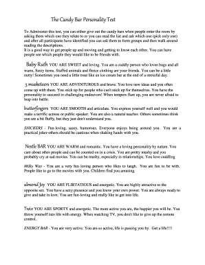 Fillable Online live-learn The Candy Bar Personality Test Fax Email ...