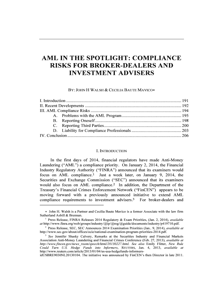 Fillable Online AML IN THE SPOTLIGHT: COMPLIANCE Fax Email Print ...