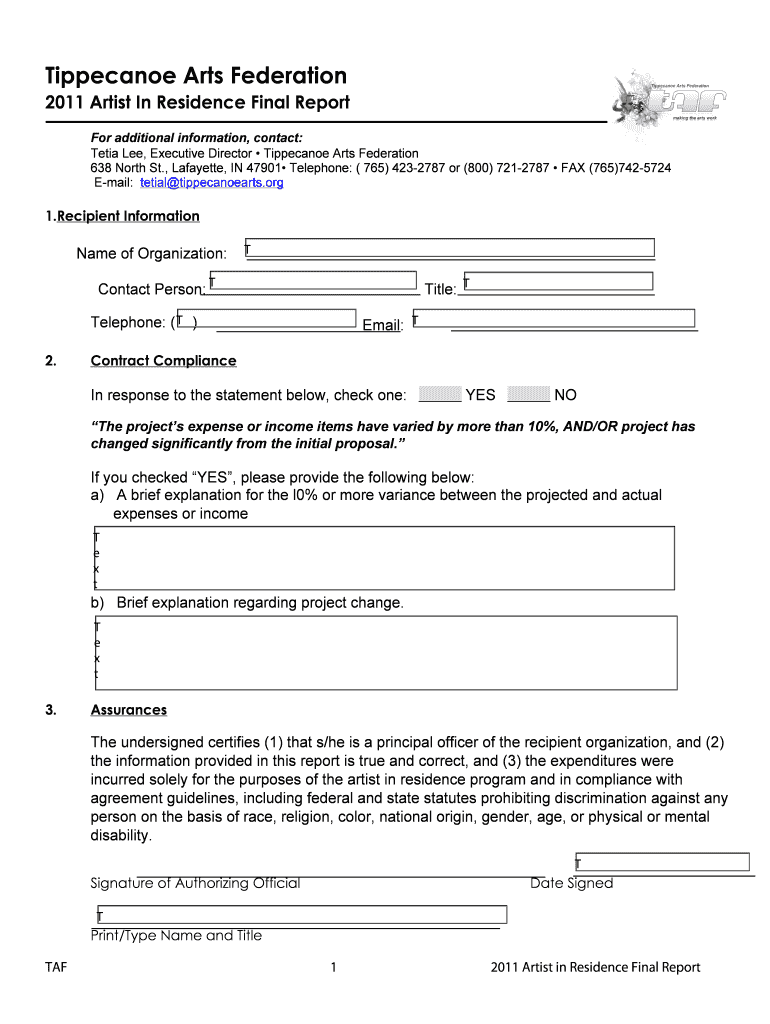 Fillable Online tippecanoearts FY 11 Final Report.pdf - Tippecanoe Arts ...