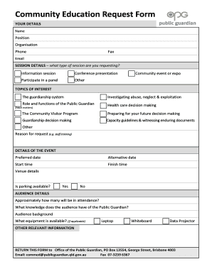 Fillable Online publicguardian qld gov Community Education Request Form ...