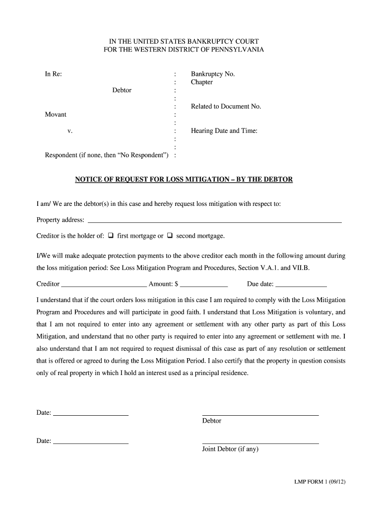 Fillable Online pawb uscourts LMP Form 1 Debtor Request for Loss ...