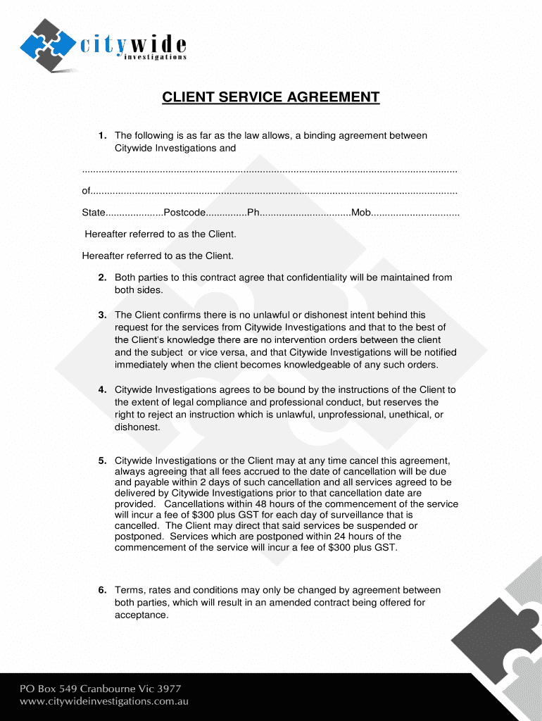 Fillable Online Service Agreement PDF - TrueLocal Fax Email Print ...