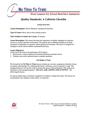 Fillable Online nfsmi 31Quality Standards A Cafeteria Checklist - nfsmi ...