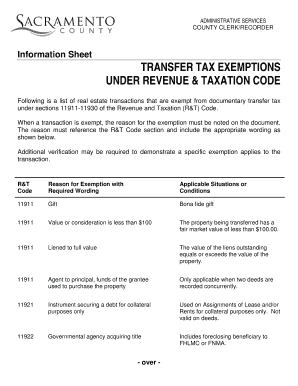 Fillable Online TRANSFER TAX EXEMPTIONS Fax Email Print - pdfFiller