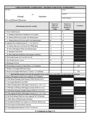 Fillable Online CHILD SUPPORT GUIDELINES - SHARED PARENTING WORKSHEET ...