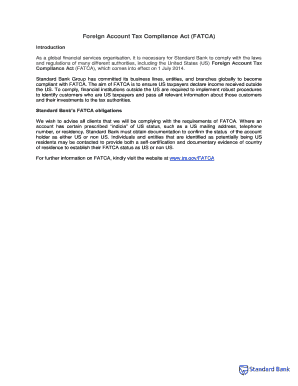 Fillable Online Foreign Account Tax Compliance Act (FATCA) - Standard ...