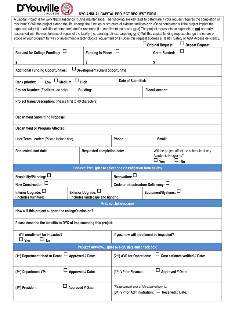 Fillable Online dyc Capital Project Request Form and Instructions Fax ...