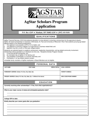 Fillable Online AgStar Scholars Program Application Fax Email Print ...