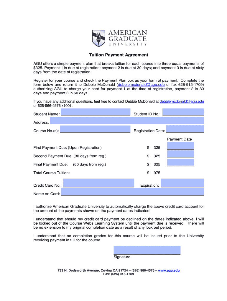 Fillable Online agu Tuition Payment Agreement Fax Email Print - pdfFiller