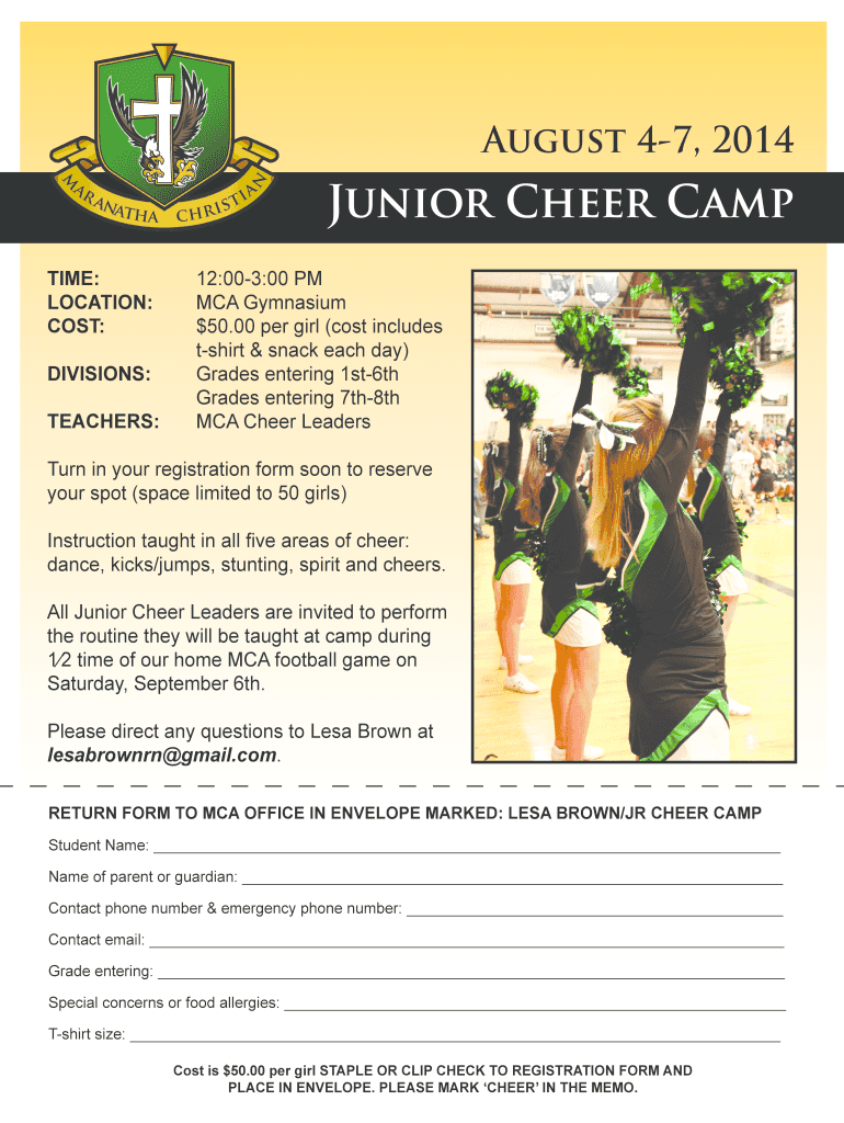 Fillable Online mca-eagles Junior Cheer Camp Fax Email Print - pdfFiller