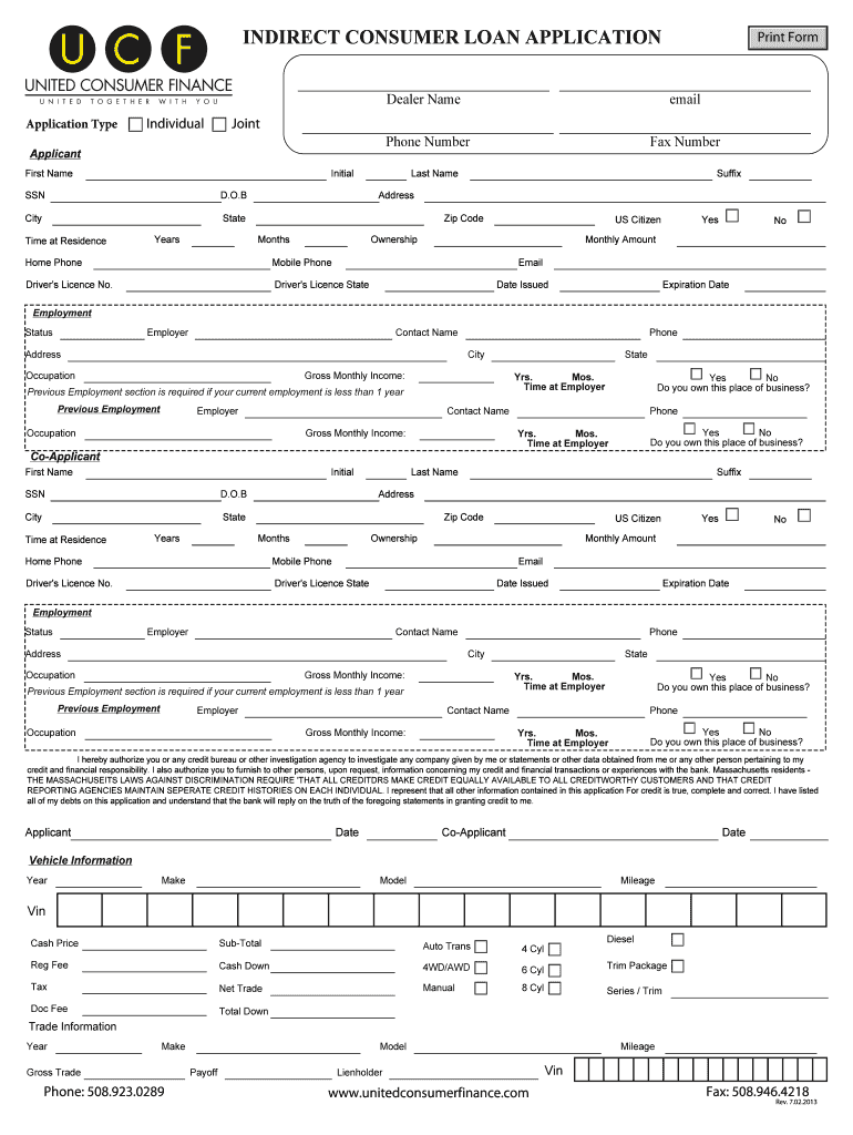 Fillable Online INDIRECT CONSUMER LOAN APPLICATION Fax Email Print ...