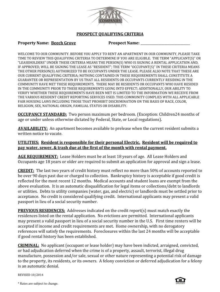 Fillable Online PROSPECT QUALIFYING CRITERIA Fax Email Print - pdfFiller