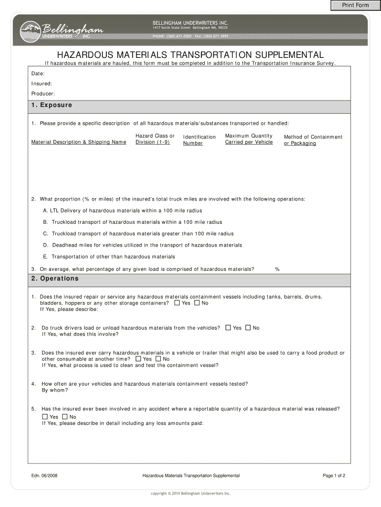 Fillable Online HAZARDOUS MATERIALS TRANSPORTATION SUPPLEMENTAL Fax Email Print - pdfFiller