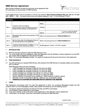 Fillable Online SMS Service Agreement - Best Practice Software Fax ...