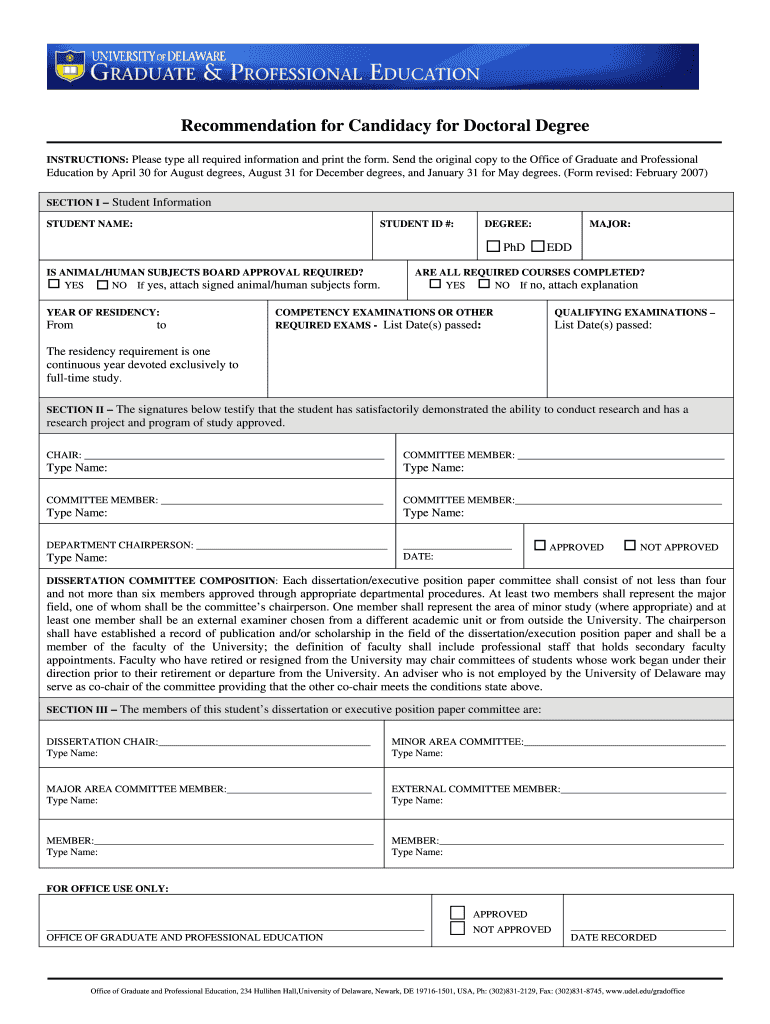 Fillable Online udel INSTRUCTIONS Please type all required information ...