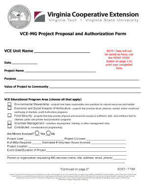 Fillable Online blogs lt vt VCE-MG Project Proposal and Authorization bFormb - BlogsVT Fax Email ...