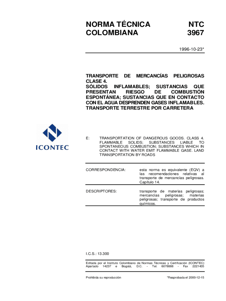 Fillable Online web mintransporte gov NORMA TÉCNICA NTC COLOMBIANA 3967 - PDF Document Fax Email ...