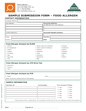 Fillable Online SAMPLE SUBMISSION FORM FOOD ALLERGEN - Romer Labs Fax ...