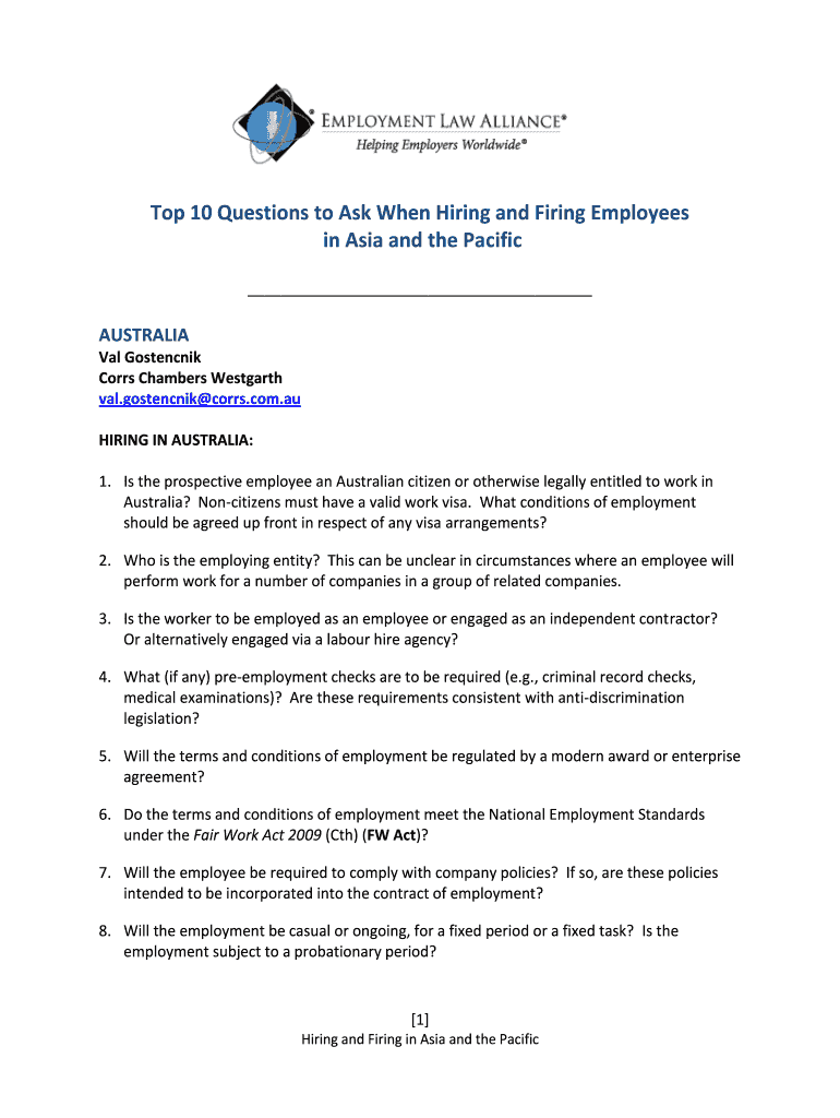 Fillable Online Top 10 Questions to Ask When Hiring and Firing ...