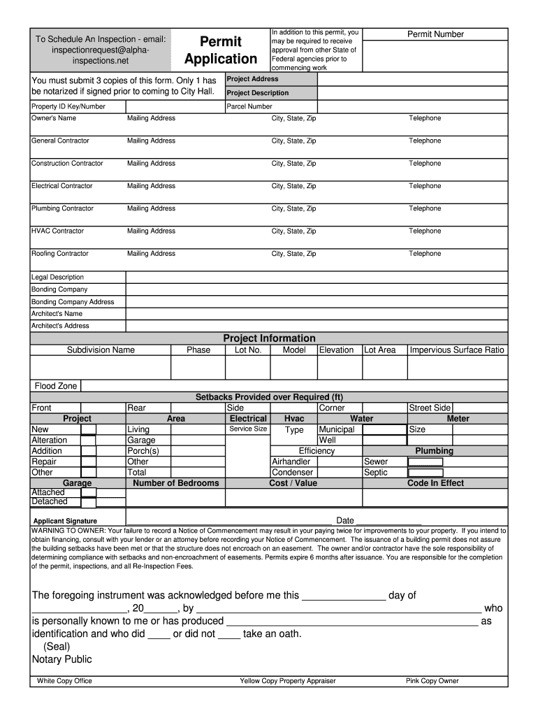 Fillable Online Permit Application - Alpha Inspections Inc. Fax Email Print - pdfFiller