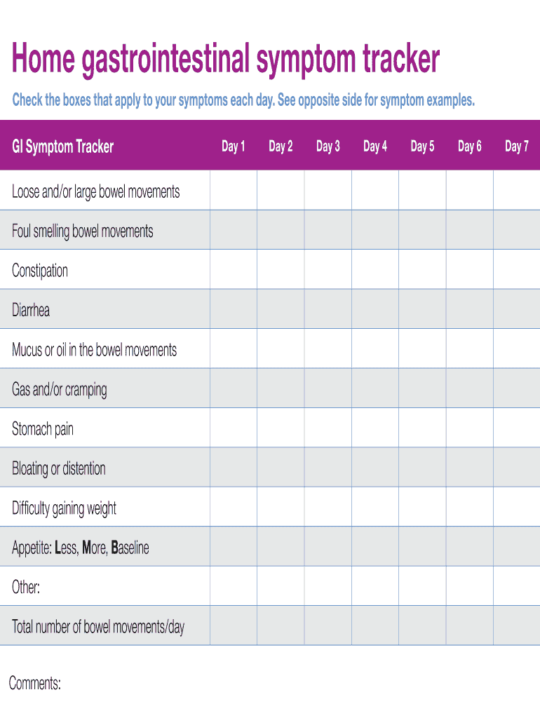 Fillable Online Home gastrointestinal symptom tracker Fax Email Print ...