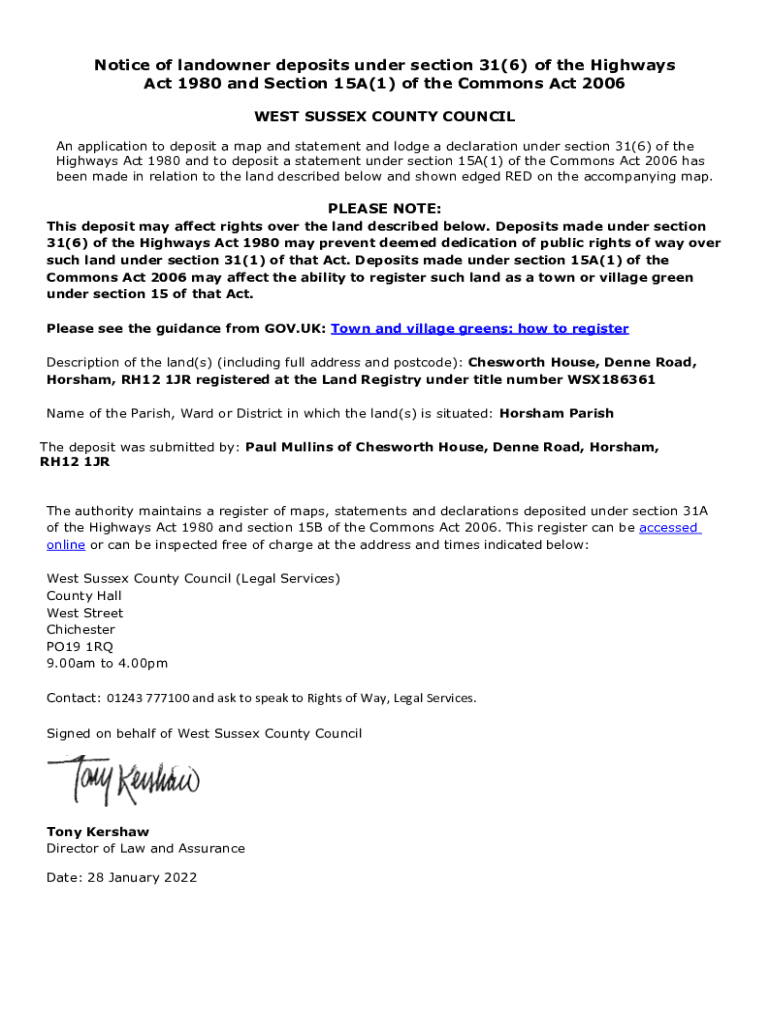 Fillable Online Notice,of,Application,Form,Chesworth,House,Denne,Road ...