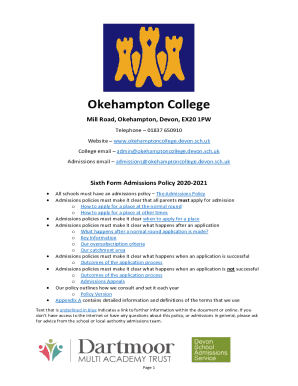 Fillable Online Sixth Form Admissions Policy 2020-2021 - Okehampton ...