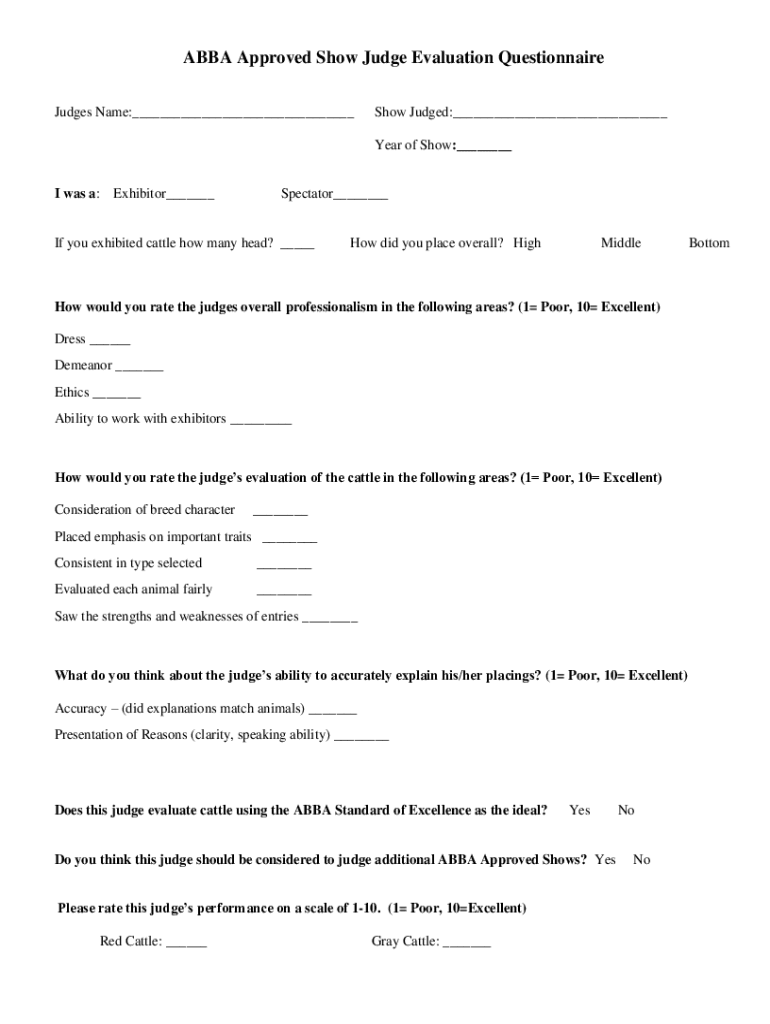 Fillable Online Judge and Show Evaluation Forms - AQHA - American ...