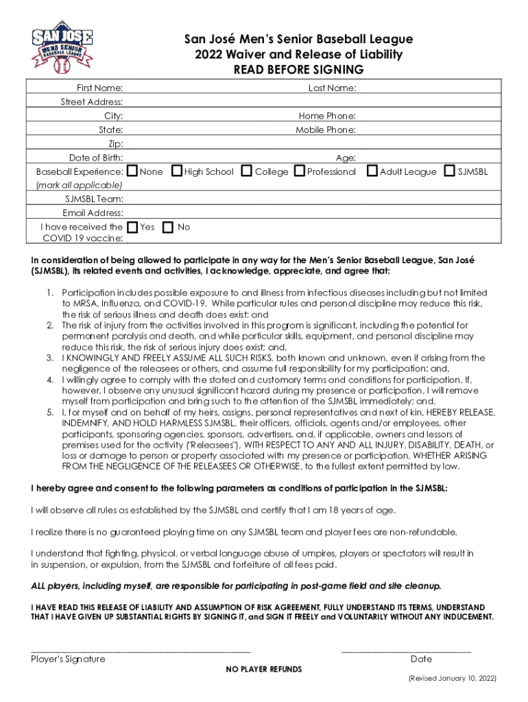 Fillable Online waiver.smartwaiver.comvmsbltournaments2022 World Series ...
