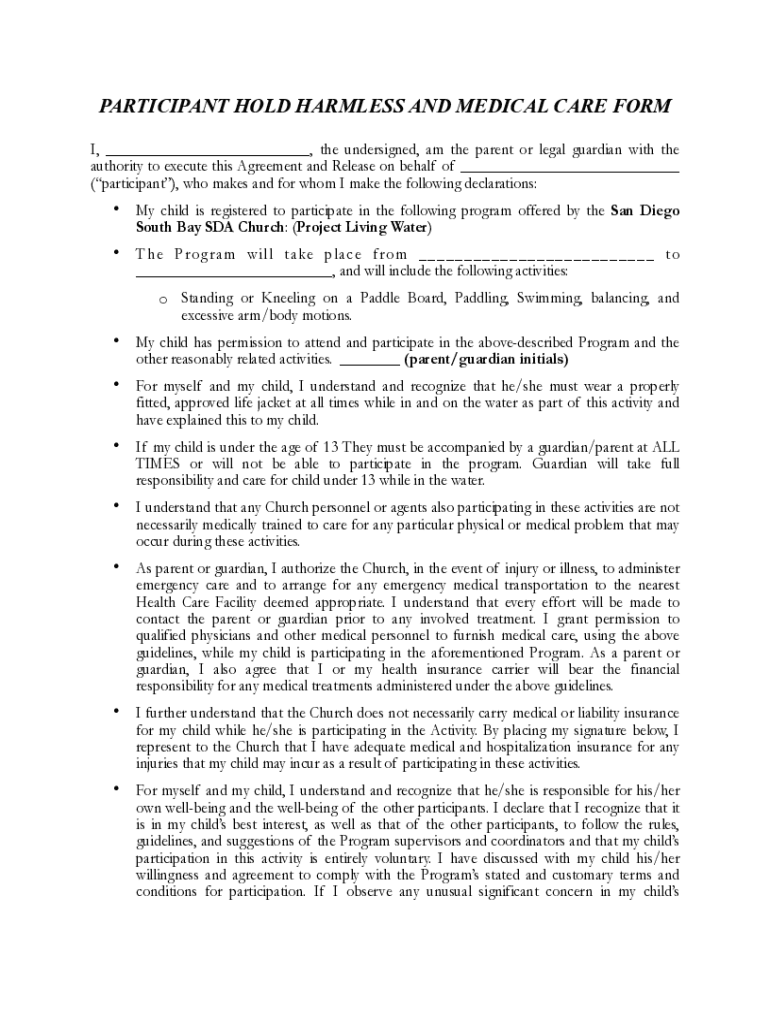 Fillable Online uploads-ssl.webflow.com5fff3814ee4a97fe294c1a56PARTICIPANT HOLD HARMLESS AND ...