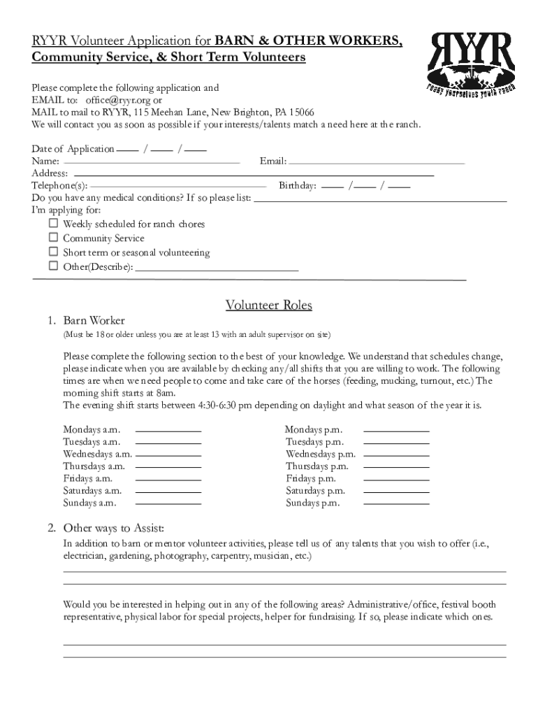 Fillable Online Volunteer Application Template - 20+ Forms (Doc & PDF Format)Volunteer ...